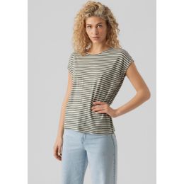 V&eacute;ro Moda Rundhalsshirt VERO MODA "VMAVA PLAIN SS TOP STRIPE GA JRS NOOS", Damen, Gr. L, gr&uuml;n (laurel wreath stripes), Jersey, Obermaterial: 95% Lyocell (TENCEL&trade;), 5% Elasthan, gestreift, normal, Rundhals, Shirts Rundhalsshirt, Materialmix, regular fit