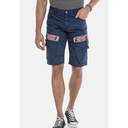 Cipo & Baxx CIPO & BAXX Herren Jeansbermudas "Capri-Shorts", blau, Gr. 32, unifarben, 100% Baumwolle, Jeans, mit angesagtem Label-Patch auf den Cargotaschen