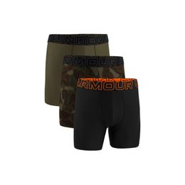 Boxershorts Under Armour "Boxershort UA PERFORMANCE TECH - PRINT 6 IN 3PK 3er Pack", Herren, Gr. M, bunt (schwarz, gr&uuml;n, orange), Obermaterial: 90% Polyester Pol. recyc.. 10% Elasthan EL., Unterhosen