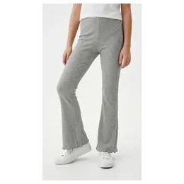 Jerseyhose name it "NKFNAKAL BOOTCUT LEGGING NOOS", M&auml;dchen, Gr. 104, N-Gr, grau (grau melange (blank)), Feinripp, Obermaterial: 95% Baumwolle, 5% Elasthan, meliert, unifarben, bootcut fit lang, Hosen Jerseyhose, mit ausgestelltem Bein