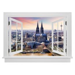 Bilderwelten Wandtattoo Stadt modern 3D-Effekt Wandaufkleber - Offenes Fenster K&ouml;ln Skyline mit Dom - Skylines Wohnzimmer Schlafzimmer