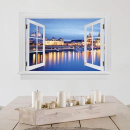 Bilderwelten Wandtattoo Offenes Fenster Canaletto-Blick bei Nacht