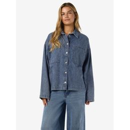 Jeansbluse Noisy may "NMENZA L/S OVERSIZE SHIRT MG004MB NOOS", Damen, Gr. S, medium blau denim, Denim/Jeans, Obermaterial: 100% Baumwolle, unifarben, oversize normal, Blusen Jeansbluse