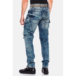 Cipo & Baxx CIPO & BAXX Herren Cargojeans "Jeans", blau, Basic, Gr. 34, unifarben, 98% Baumwolle, 2% Elasthan, Jeans, im Used-Look, CD-523