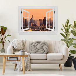 Bilderwelten Wandtattoo Stadt modern 3D-Effekt Wandaufkleber - Offenes Fenster Skyline of Los Angeles - Skylines Wohnzimmer Schlafzimmer