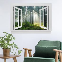 Bilderwelten Wandtattoo Wald modern 3D-Effekt Wandaufkleber - Offenes Fenster Enlightened Forest - B&auml;ume Wohnzimmer Schlafzimmer