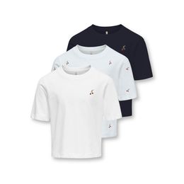 KIDS Only M&auml;dchen T-Shirt "KOGREX KETTY S/S TOP AOP JRS 3-PACK"wei&szlig; pack:aop, wei&szlig; cherry, night sky cherry, Gr. 134, bedruckt, unifarben, Jersey,