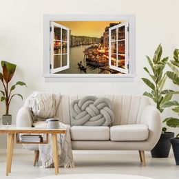 Bilderwelten Wandtattoo Stadt modern 3D-Effekt Wandaufkleber - Offenes Fenster Gro&szlig;er Kanal von Venedig - Skylines Wohnzimmer Schlafzimmer