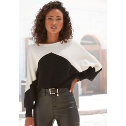 Lascana Damen Strickpullover, schwarz-wei&szlig;, Gr. 36, Strick, Obermaterial: 50% Viskose, 28% Polyester, 22% Polyamid, Pullover, mit Colorblock-Optik