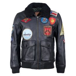 Lederjacke Top Gun "TG20201007", Herren, Gr. 56XXL, schwarz, Obermaterial: 100% Leder, Lamm; Futter: 100% Baumwolle; &Auml;rmelfutter: 100% Polyester; Strick: 97% Baumwolle; 3% Elastan, Jacken