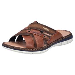 Pantolette Rieker, Herren, Gr. 44, braun, Lederimitat, Textil, used, Schuhe Pantolette, Sommerschuh, Schlappen, Poolslides, mit Leder-Innensohle