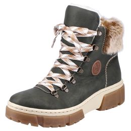 Rieker Damen Winterboots, Gr. 38, gr&uuml;n, Lederimitat, Textil, Schuhe, Winterstiefelette, Schn&uuml;rboots, Plateau, mit Warmfutter-Ausstattung