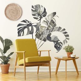 Bilderwelten Wandtattoo Tropisch Aquarell gr&uuml;n - Aquarell Dschungelbl&auml;tter Set XXL - Pflanzen Wohnzimmer Schlafzimmer
