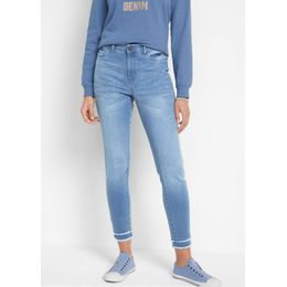 bonprix Damen 7/8-Jeans, blau, Gr. 44, unifarben, Denim/Jeans, Obermaterial: 76% Baumwolle, 16% Polyester, 7% Viskose, 1% Elasthan, Jeans,