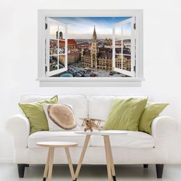 Bilderwelten Wandtattoo Stadt modern 3D-Effekt Wandaufkleber - Offenes Fenster City of Munich - Skylines Wohnzimmer Schlafzimmer