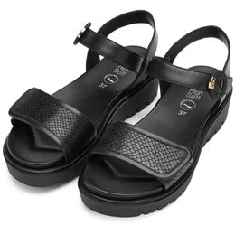 Ara Damen Keilsandalette "BILBAO", Gr. 41, schwarz, Glattleder, Leder, Reptilienpr&auml;gung, Schuhe, Plateau, Riemchensandale mit Klettverschl&uuml;sse,
