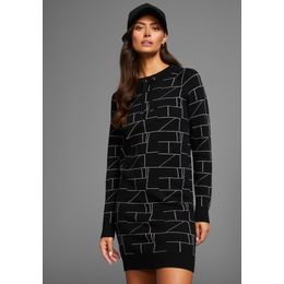 Laura Scott Damen Strickkleid, schwarz, Gr. 38, Jacquardmuster, gemustert, Strick, Obermaterial: 50% Viskose, 26% Polyamid, 24% Polyester, Kleider,