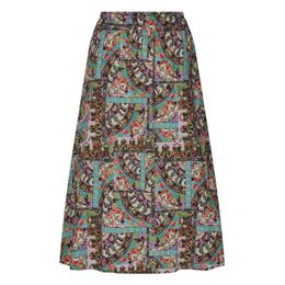 GOLDNER Damen Midirock "Viskoserock mit Patch-Druck", bunt, Gr. 38, Obermaterial: 100% Viskose CV., R&ouml;cke, Nahttaschen an der Seite