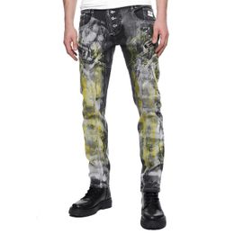 Rusty Neal Herren Straight-Jeans "MORI", schwarz, Gr. 38, unifarben, 98% Baumwolle, 2% Elasthan, Jeans, mit trendigen Zierelementen