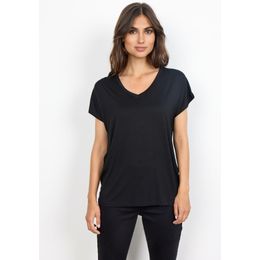 soyaconcept Damen V-Shirt "SC-MARICA 32", schwarz, Gr. M, unifarben, Jersey, Obermaterial: 93% Lyocell, 7% Elasthan, Shirts, aus Viskosemischung mit