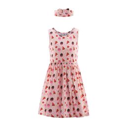 happy girls M&auml;dchen Jerseykleid, bunt, Gr. 122, bedruckt, Jersey, Obermaterial: 95% Baumwolle, 5% Elasthan, Kleider, mit s&uuml;&szlig;em Haarband mit