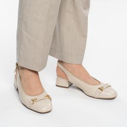 Ara Damen Slingpumps "GRAZ", Gr. 6,5creme, cognac, Glattleder, Reptilienpr&auml;gung, unifarben mit Farbeinsatz, Schuhe, Blockabsatz, Businessschuh, mit