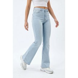 Bootcut-Jeans Only "ONLLUSH MW RETRO FLARED DNM", Damen, Gr. L, L&auml;nge 30, light blau denim, Denim/Jeans, Obermaterial: 64% Baumwolle, 31% Polyester, 3% Viskose, 2% Elasthan, unifarben, bootcut fit lang, Jeans, Materialmix, bootcut fit, Regular Waist, Retro-Fit