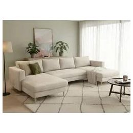 Wohnlandschaft Trendmanufaktur "Amazing, wahlw. mit Schlaffunktion & Bettkasten, Fu&szlig; Buche lackiert", cream, B:305cm H:81cm T:161cm, Sofas, Wohnlandschaft, Sofa in U-Form, in Cord oder Struktur, Breite 305 cm