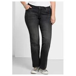 Bootcut-Jeans sheego, Damen, Gr. 92, Langgr&ouml;&szlig;en, schwarz (schwarz denim), 75% Baumwolle, 24% Polyester, 1% Elasthan, unifarben, lang, Jeans