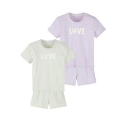 Buffalo M&auml;dchen Pyjama, Gr. 146, bunt, Jersey, Obermaterial: 100% Baumwolle, bedruckt, Homewear-Sets, M&auml;dchen - kurzer Schlafanzug mit Glitzerherzen