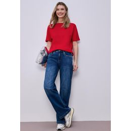 Street One Damen T-Shirtsalsa rot, Gr. 38, unifarben, Stoff, 48% Viskose, 48% Polyester, 4% Elasthan, Shirts, mit U-Boot-Ausschnitt