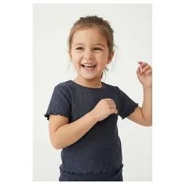 T-Shirt KIDS Only "KOGNELLA S/S O-NECK TOP NOOS JRS", M&auml;dchen, Gr. 122/128, ombre blau, Jersey, Obermaterial: 65% Polyester, 30% Viskose, 5% Elasthan, unifarben, regular fit kurz, Rundhals, gewellter Abschluss, Shirts T-Shirt, mit s&uuml;&szlig;er Wellenkante