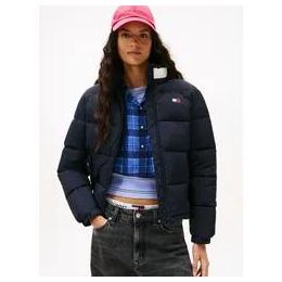 Tommy Hilfiger Steppjacke TOMMY JEANS "TJW ESS PUFFER FLAG JACKET EXT", Damen, Gr. XXXL(46), schwarz night navy, Web, Obermaterial: 100% Nylon, unifarben mit Farbeinsatz, regular fit, Jacken Steppjacke