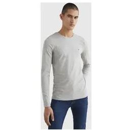 Langarmshirt Tommy Hilfiger "STRETCH SLIM FIT LONG SLEEVE", Herren, Gr. XXL (56), light grau melange, Single Jersey, Obermaterial: 96% Baumwolle, 4% Elasthan, bestickt, unifarben, schmal h&uuml;ftbedeckend, Rundhals, abgesteppt, Shirts Langarmshirt, aus Baumwollstretch