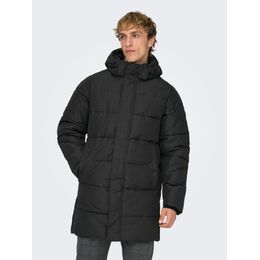 Only & Sons ONLY & SONS Herren Steppjacke "ONSCARL LIFE LONG QUILTED COAT NOOS OTW", schwarz, Gr. M, unifarben, Web, Obermaterial: 100% Polyester, Jacken