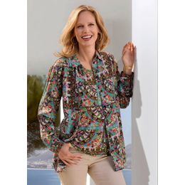 GOLDNER Damen Hemdbluse "Blusenshirt mit stilvollem Muster-Mix", bunt, Gr. 50, Obermaterial: 100% Viskose CV., Blusen, verrdeckte Knopfleiste