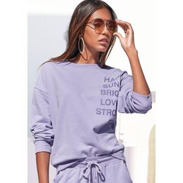 Buffalo Damen Sweatshirt, Gr. 48, lila, angeraute Sweatware, Obermaterial: 60% Baumwolle, 40% Polyester, unifarben, Sweatshirts, mit Statement Druck,