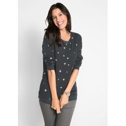 bonprix Damen Langarmshirt, schwarz, Gr. 48, Obermaterial: 100% Baumwolle, Shirts, figurumspielende Passform, mit Rundhalsausschnitt, aus Baumwolle