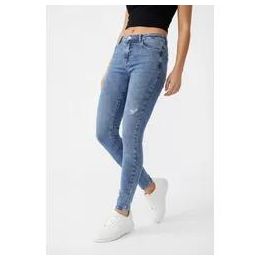 Skinny-fit-Jeans Only "ONLPOWER MID WASIST PUSH UP AZ", Damen, Gr. XS, L&auml;nge 32, light blau denim, Denim/Jeans, Obermaterial: 92% Baumwolle, 6% Polyester, 2% Elasthan, Destroyed-Effekte, unifarben, skinny fit normal, Jeans, mit Destroyed-Details