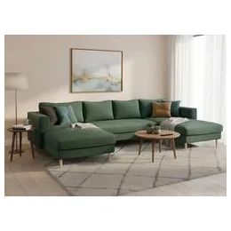 Wohnlandschaft Trendmanufaktur "Amazing, wahlw. mit Schlaffunktion & Bettkasten, Fu&szlig; Buche lackiert", dunkelgr&uuml;n, B:305cm H:81cm T:161cm, Sofas, Wohnlandschaft, Sofa in U-Form, in Cord oder Struktur, Breite 305 cm