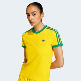 Damen T-Shirt "3-STREIFEN SCHMAL GESCHNITTEN"eqt gelb, gr&uuml;n, collegiate royal, Gr. XS, adidas originals, Obermaterial: 93% Baumwolle, 7% Elasthan,