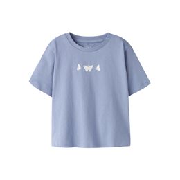 name it M&auml;dchen T-Shirt "NMFFUTIA SS NREG TOP BOX", blau, Gr. 98, bedruckt, unifarben, Jersey, Obermaterial: 100% Baumwolle, Shirts