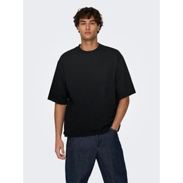 Only & Sons Rundhalsshirt ONLY & SONS "ONSMILLENIUM OVZ SS TEE NOOS", Herren, Gr. L, schwarz, Single Jersey, Obermaterial: 100% Baumwolle, unifarben, loose fit normal, Rundhals, gerader Abschluss, Shirts Rundhalsshirt