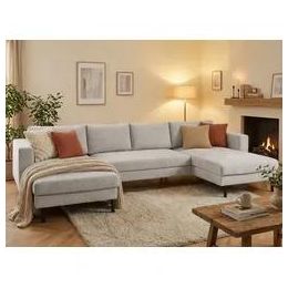 Wohnlandschaft Trendmanufaktur "Amazing II, wahlw. mit Schlaffunktion & Bettkasten, Fu&szlig; schwarz", opal grau, B:305cm H:81cm T:161cm, Sofas, Wohnlandschaft, Sofa in U-Form, in Cord, Struktur LEO o. Struktur LINO, Breite 305 cm