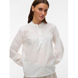 V&eacute;ro Moda Langarmbluse VERO MODA "VMIRIS LS TOP NOOS", Damen, Gr. L, snow wei&szlig; detail:pink cosmos emb., Jersey, Obermaterial: 100% Baumwolle, bestickt, unifarben, normal normal, Rundhals, weit 1-Knopf-Manschette, Blusen, Baumwolle, allover bestickt