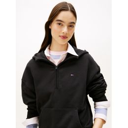 Tommy Jeans Damen Kapuzensweatshirt "TJW BXY S-FLAG 1/4 ZIP HOODIE"schwarz, Gr. M, unifarben, Sweatware, Obermaterial: 100% Baumwolle, Sweatshirts