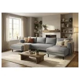 Wohnlandschaft Trendmanufaktur "Amazing II, wahlw. mit Schlaffunktion & Bettkasten, Fu&szlig; schwarz", schlamm, B:305cm H:81cm T:161cm, Sofas, Wohnlandschaft, Sofa in U-Form, in Cord, Struktur LEO o. Struktur LINO, Breite 305 cm