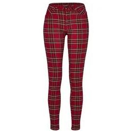 Stoffhose Urban Classics "Urban Classics Damen Ladies Skinny Tartan Pants", Damen, Gr. 33, Normalgr&ouml;&szlig;en, rot, schwarz, 71% Viskose, 25% Polyester, 4% Elasthan, kariert, skinny fit, Hosen Stoffhose