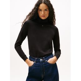 Tommy Jeans Damen Rollkragenpullover "TJW ESSENTIAL TRTLNK SWEATER", schwarz, Gr. XS, unifarben, Strick, Obermaterial: 100% Baumwolle, Pullover