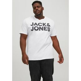 Jack & Jones PlusSize Rundhalsshirt "CORP LOGO TEE", Herren, Gr. 6XL, wei&szlig;, Single Jersey, Obermaterial: 100% Baumwolle, JACK & JONES PLUSSIZE, bedruckt, normal, Rundhals, Shirts Rundhalsshirt
